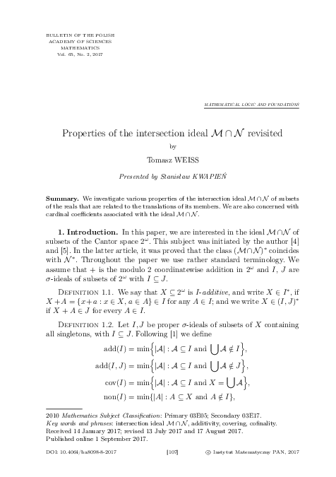 (PDF) Properties of the intersection ideal $\mathcal M\cap \mathcal N ...