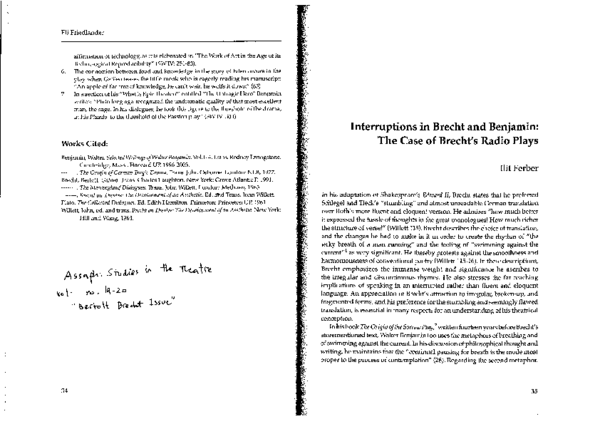 (PDF) Ilit Ferber. "Interruptions in Brecht and Benjamin."