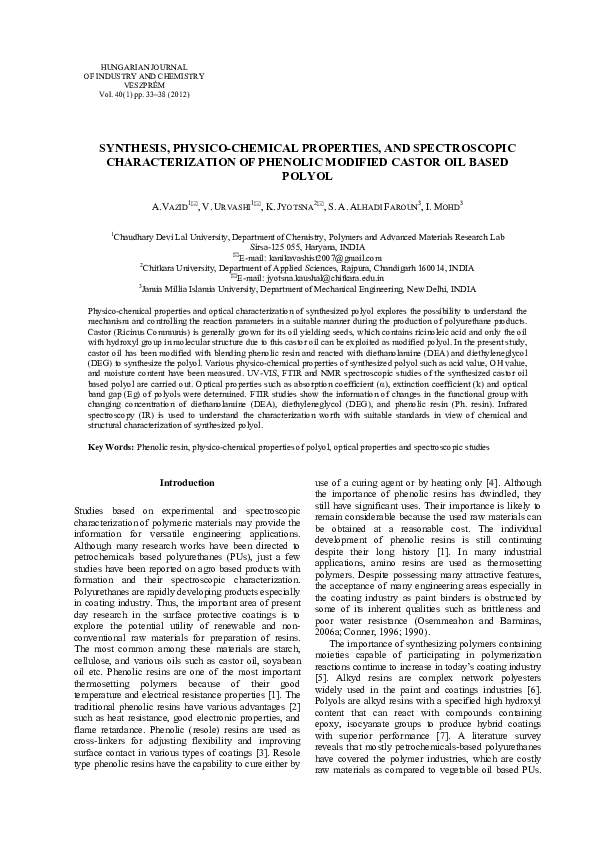 (PDF) Synthesis, Physico-Chemical Properties, and Spectroscopic Characterization of Phenolic ...