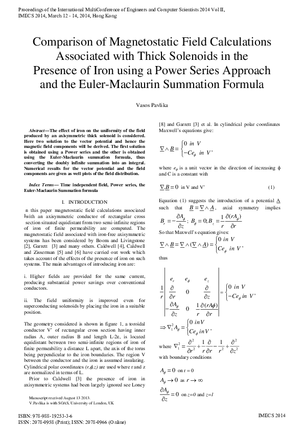 (PDF) Comparison of Magnetostatic Field Calculations Associated with Thick Solenoids in the ...