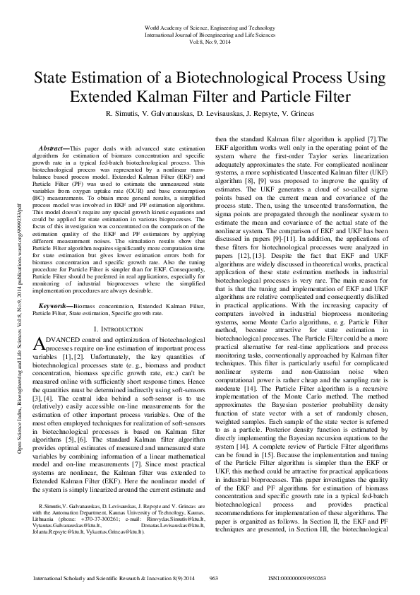 (PDF) State Estimation of a Biotechnological Process Using Extended ...