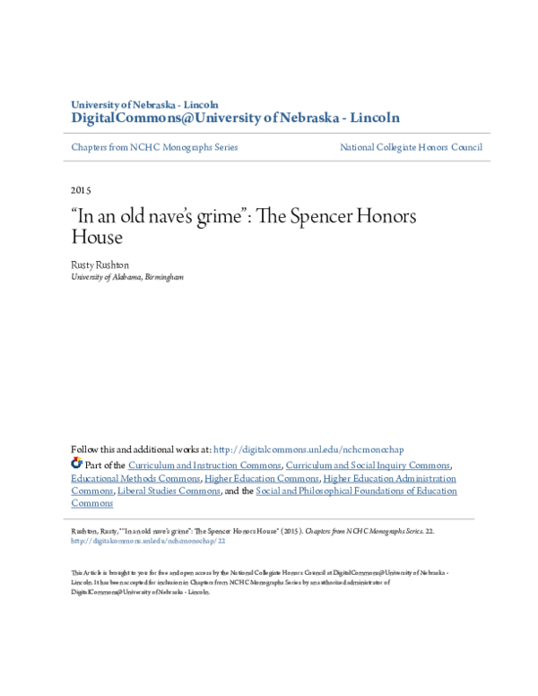 (PDF) “In an old nave’s grime”:The Spencer Honors House