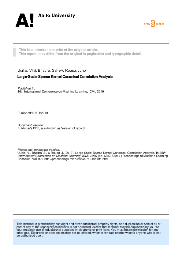 Pdf Large Scale Sparse Kernel Canonical Correlation Analysis