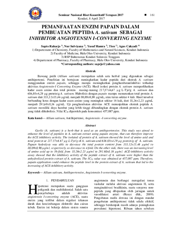 (PDF) PEMANFAATAN ENZIM PAPAIN DALAM PEMBUATAN PEPTIDA A. sativum ...