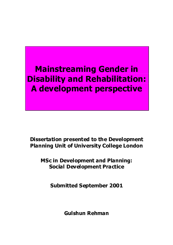 (PDF) Mainstreaming Gender in Disability and Rehabilitation : A ...