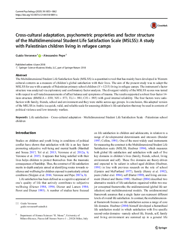 (PDF) Cross-cultural adaptation, psychometric proprieties and factor structure of the ...