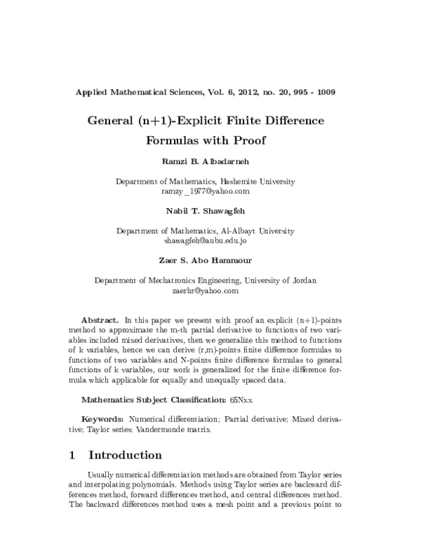 (PDF) General (n+1)-Explicit Finite Dierence Formulas with Proof