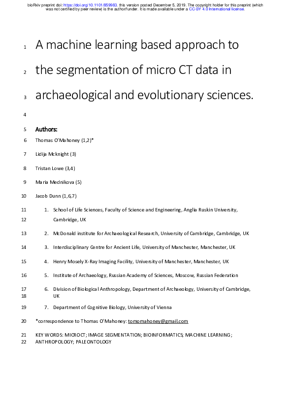 (PDF) A machine learning based approach to the segmentation of micro CT data in archaeological ...