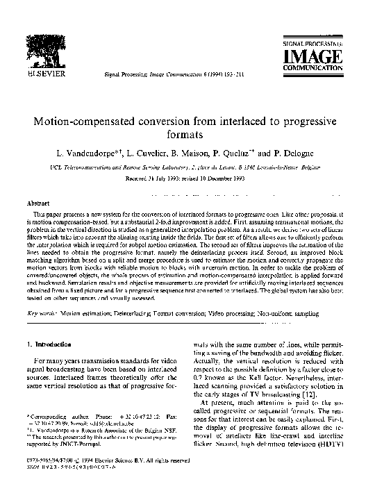 (PDF) Motion-compensated conversion from interlaced to progressive formats