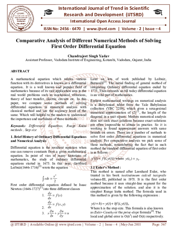 (PDF) Comparative Analysis of Different Numerical Methods of Solving ...