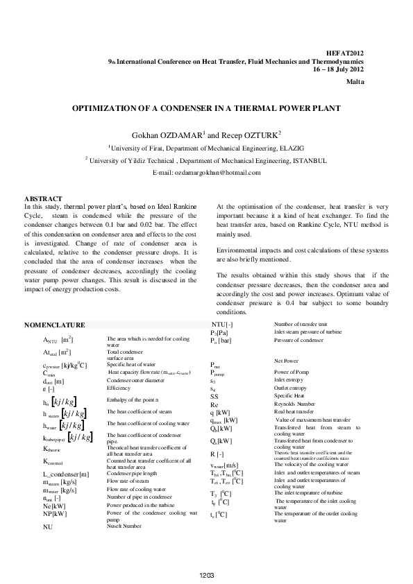 (PDF) Optimization of a condenser in a thermal power plant