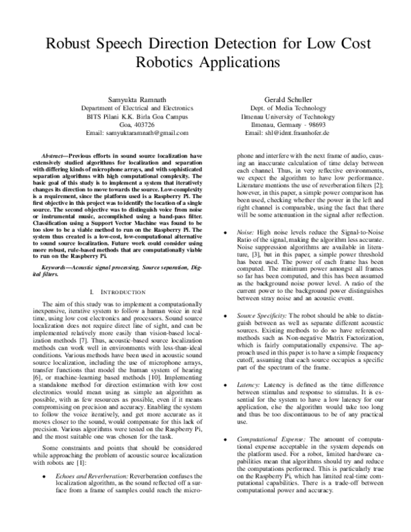 (PDF) Robust Speech Direction Detection for Low Cost Robotics Applications