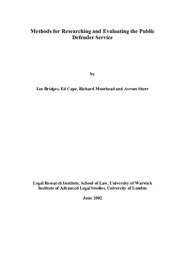 (PDF) Methods for researching and evaluating the public defender ...