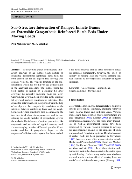 Soil Structure Interaction of Damped Infinite Beams on Extensible ...
