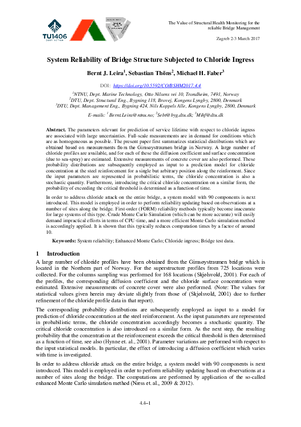 (PDF) System Reliability of Bridge Structure Subjected to Chloride Ingress