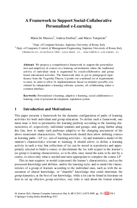 (PDF) A framework to support social-collaborative personalized e-learning