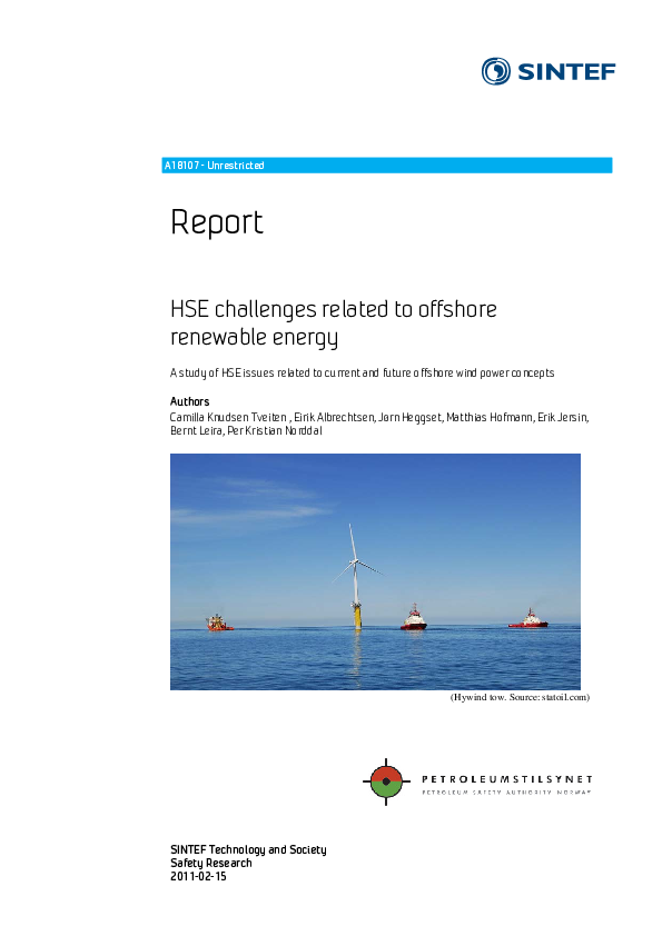 (PDF) HSE challenges related to offshore renewable energy A study of ...