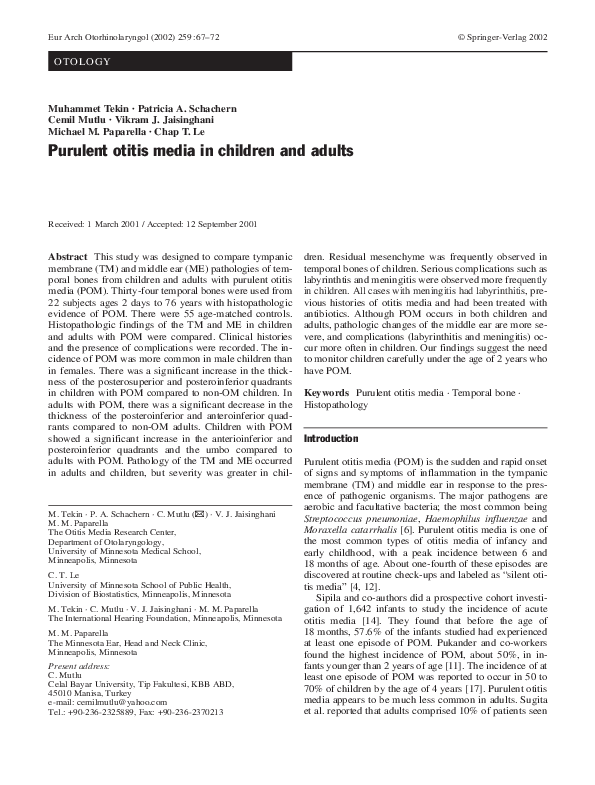(PDF) Purulent otitis media in children and adults