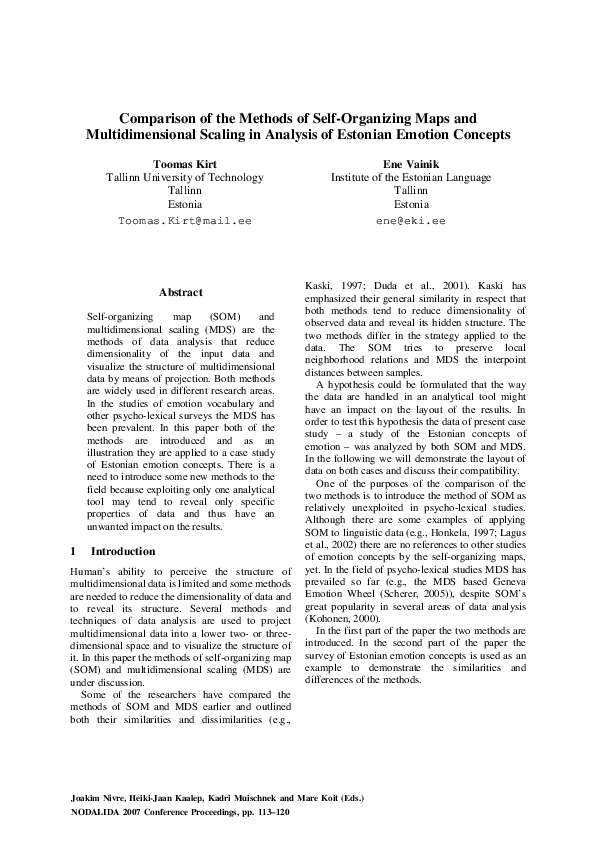 (PDF) Comparison of the Methods of Self-Organizing Maps and Multidimensional Scaling in Analysis ...