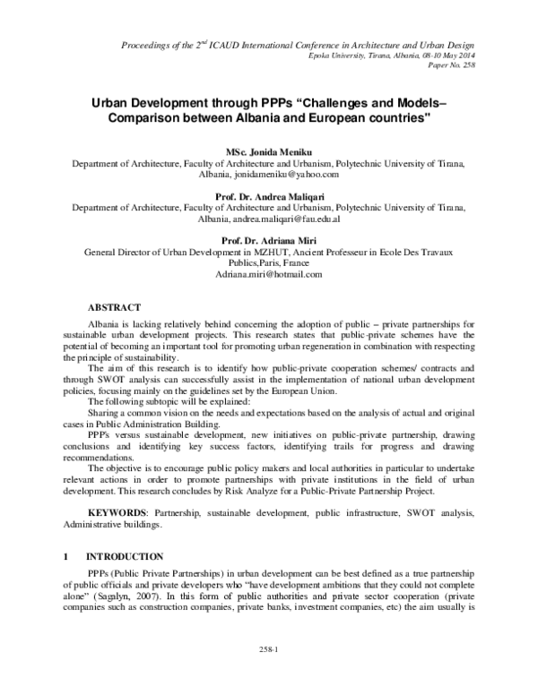(PDF) Urban Development through PPPs "Challenges and Models- Comparison ...
