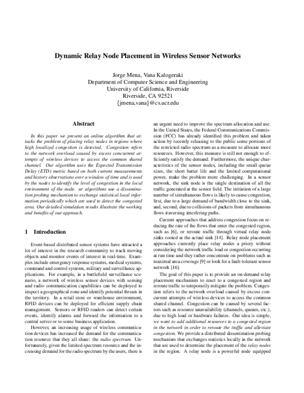 Pdf Dynamic Relay Node Placement In Wireless Sensor Networks