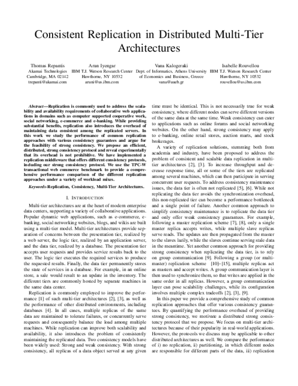 (PDF) Consistent Replication in Distributed Multi-Tier Architectures