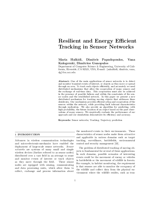 (PDF) Resilient and energy efficient tracking in sensor networks | Vana Kalogeraki - Academia.edu
