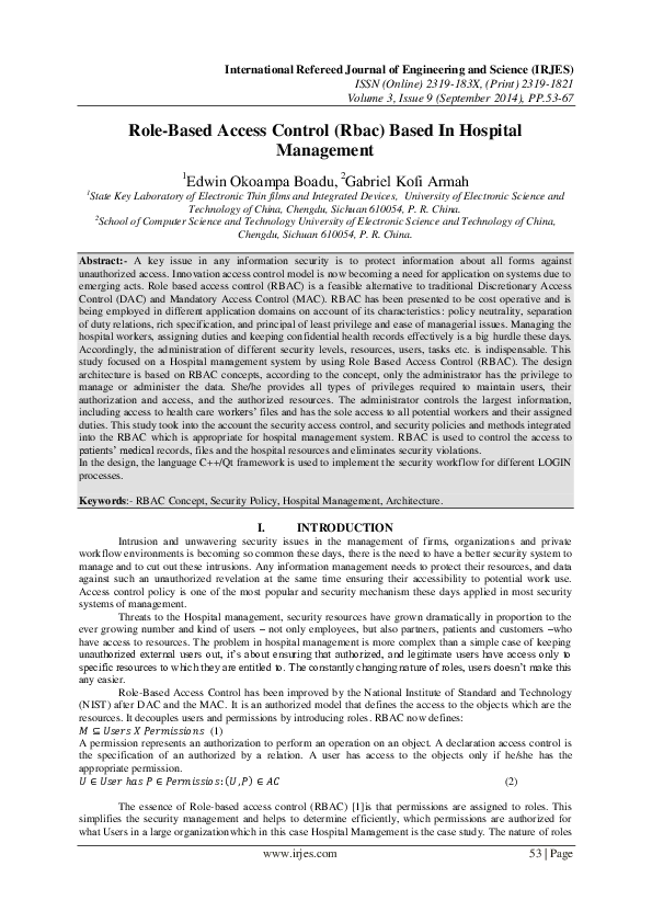 (PDF) Role-Based Access Control ( Rbac ) Based In Hospital Management
