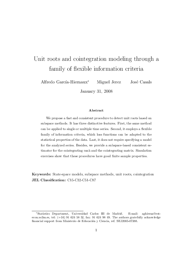 (PDF) Unit roots and cointegration modelling through a family of flexible information criteria