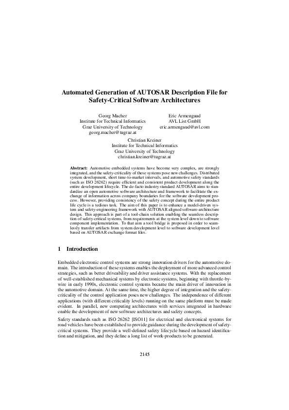 (PDF) Automated Generation of AUTOSAR Description File for Safety ...
