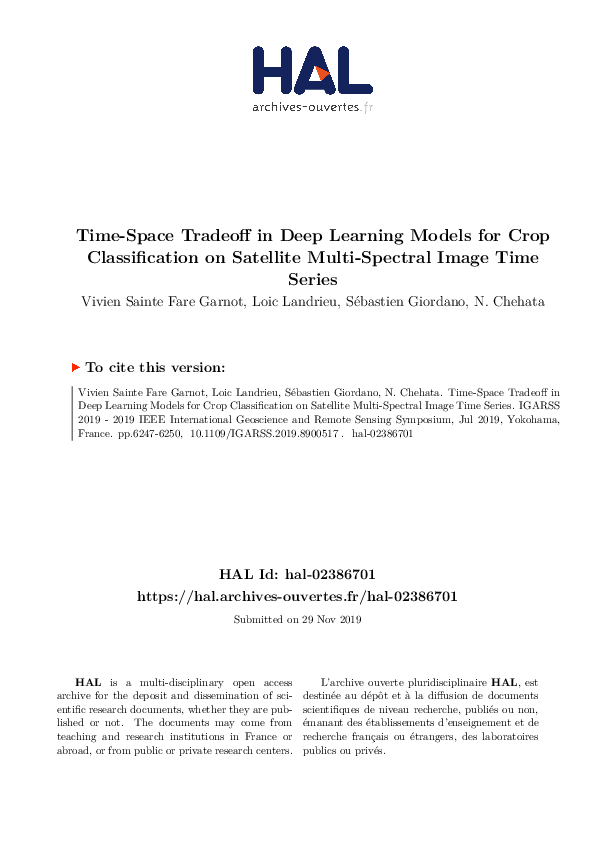 Pdf Time Space Tradeoff In Deep Learning Models For Crop Classification On Satellite Multi