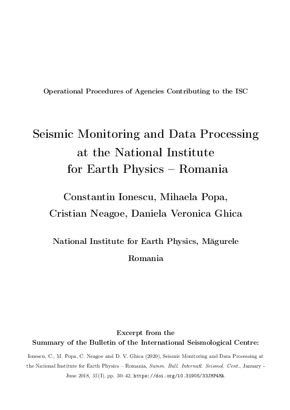 (PDF) Seismic Monitoring and Data Processing at the National Institute ...