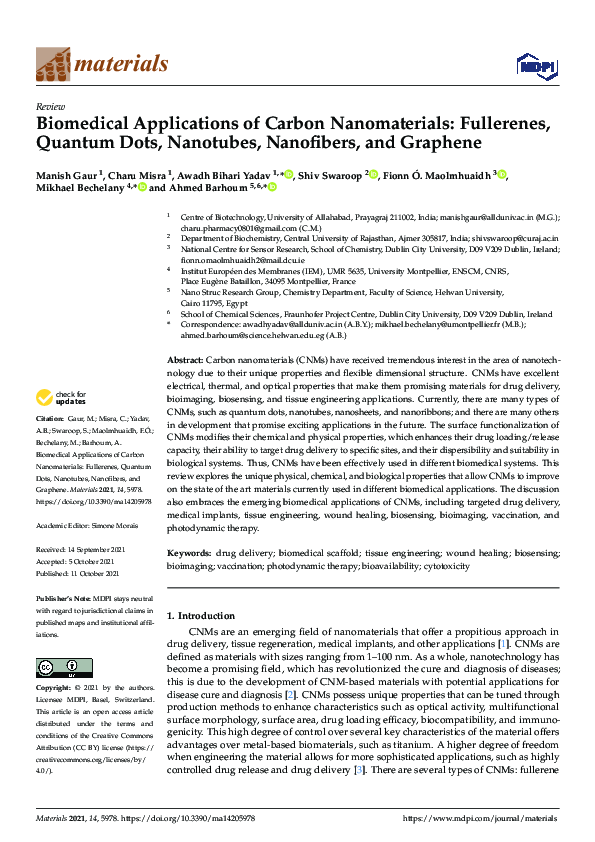 (PDF) Biomedical Applications of Carbon Nanomaterials: Fullerenes, Quantum Dots, Nanotubes ...