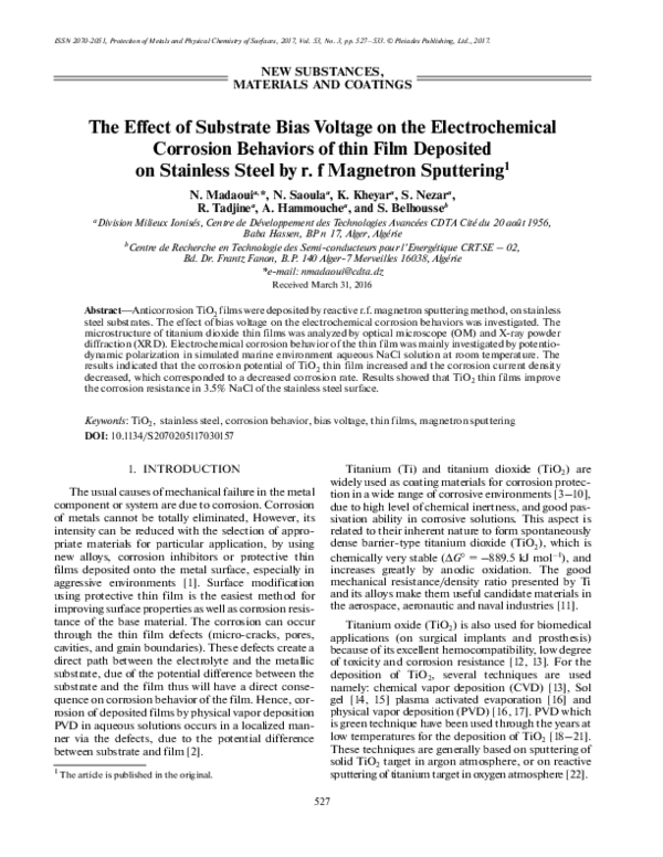 (PDF) The effect of substrate bias voltage on the electrochemical ...
