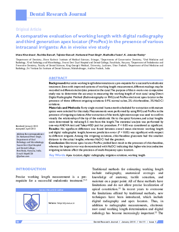 (PDF) A comparative evaluation of working length with digital ...
