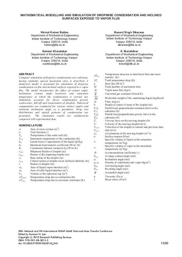 (PDF) Mathematical Modelling and Simulation of Dropwise Condensation ...