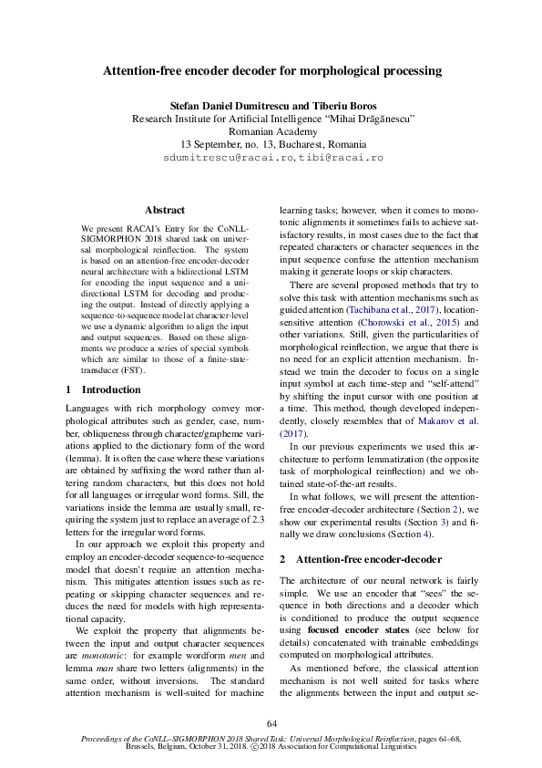 Pdf Attention Free Encoder Decoder For Morphological Processing