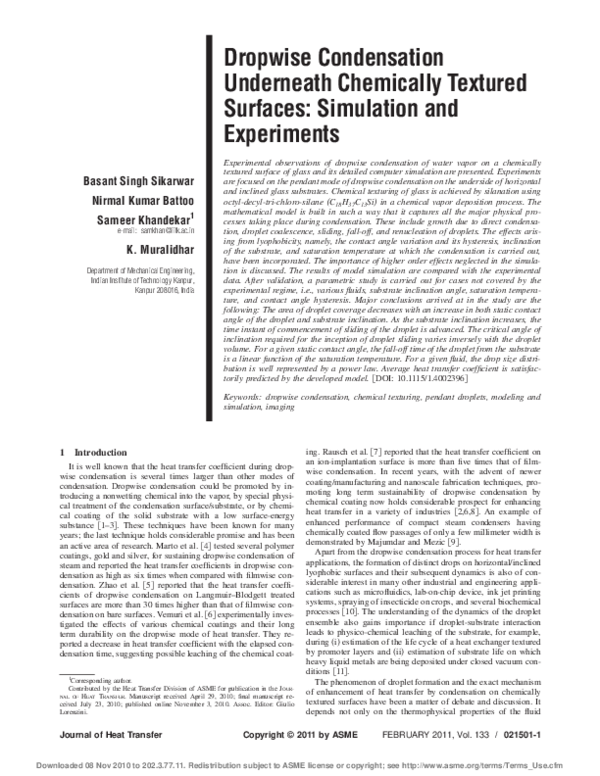 (PDF) Dropwise Condensation on Textured Surfaces