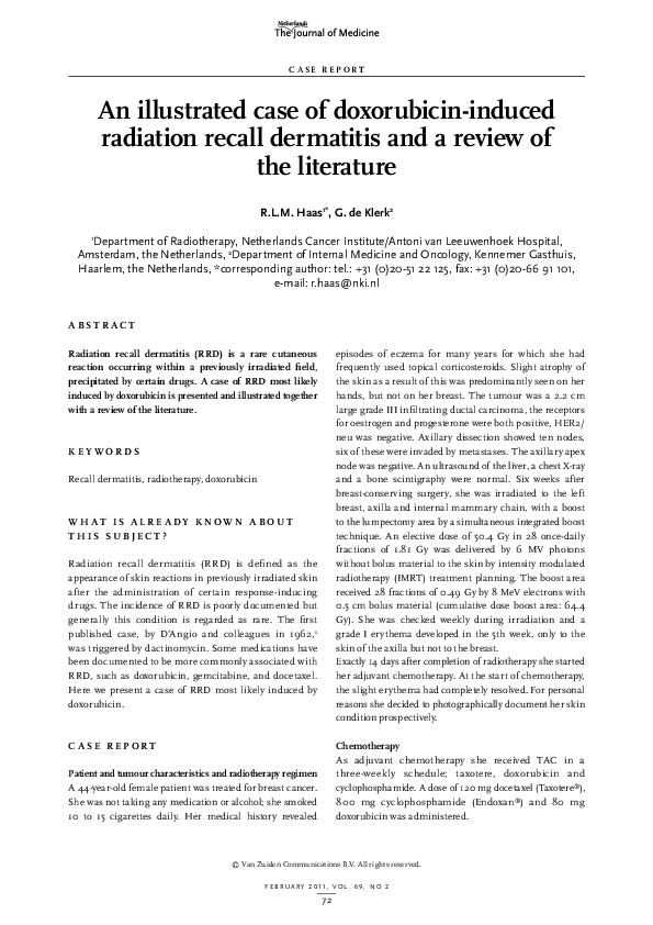 (PDF) An illustrated case of doxorubicin-induced radiation recall ...