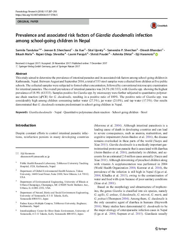 (PDF) Prevalence and Associated Risk Factors of Giardia Infection among ...