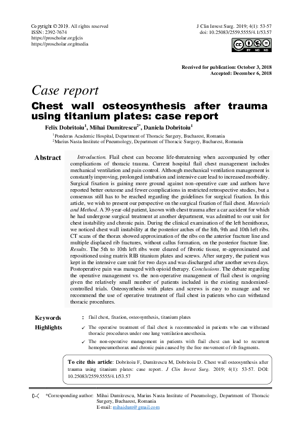 (PDF) Chest wall osteosynthesis after trauma using titanium plates ...