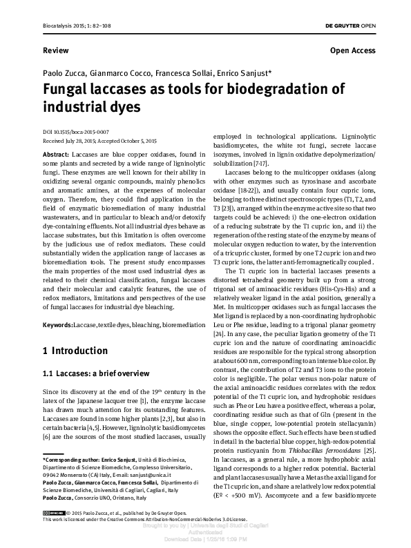 (PDF) Fungal laccases as tools for biodegradation of industrial dyes