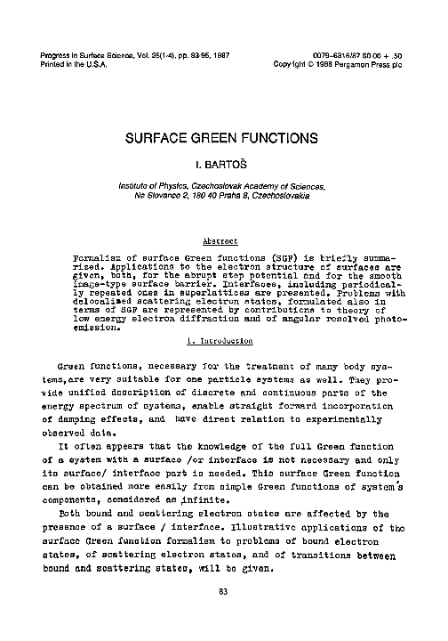 (PDF) Surface green functions