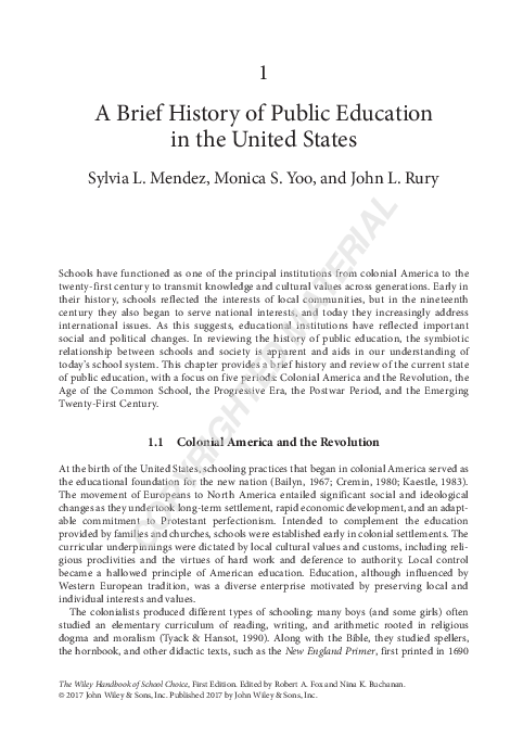 (PDF) A Brief History of Public Education in the United States