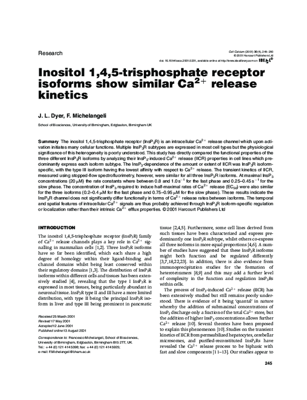 (PDF) Inositol 1,4,5-trisphosphate receptor isoforms show similar Ca2 ...