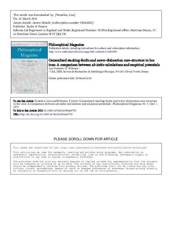 (PDF) Generalized stacking-faults and screw-dislocation core-structure ...
