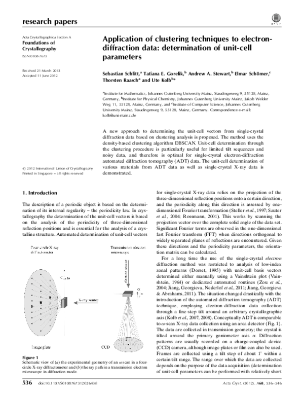 (PDF) Application of clustering techniques to electron-diffraction data: determination of unit ...