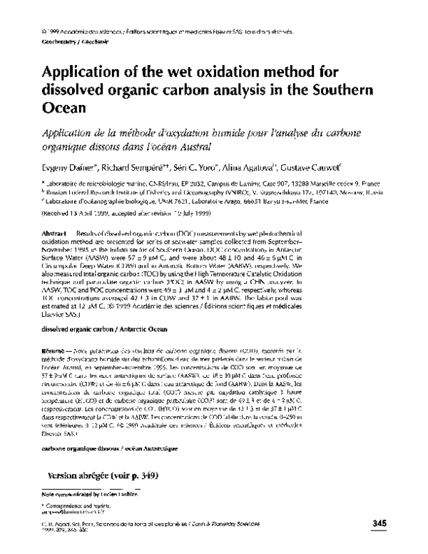 (PDF) Application of the wet oxidation method for dissolved organic ...