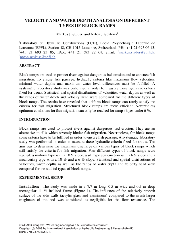 (PDF) Velocity and water depth analysis on different types of block ramps