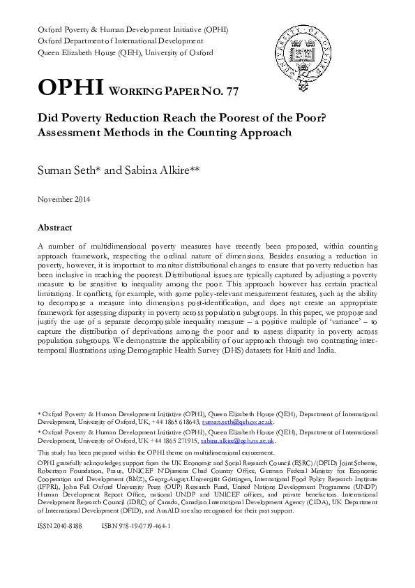 (PDF) Did Poverty Reduction Reach the Poorest of the Poor? Assessment ...